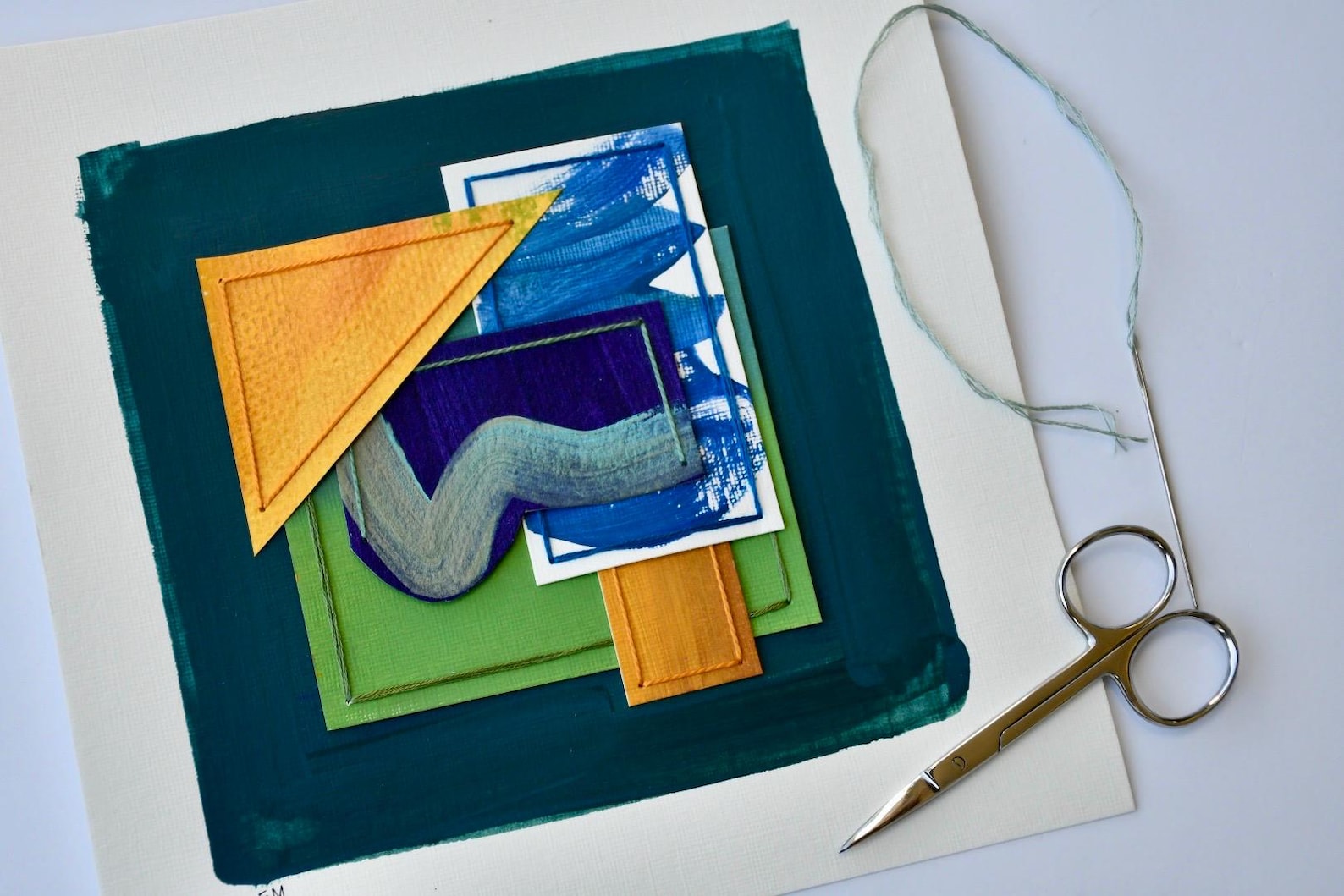 Abstract Collage, Gold and Indigo, Mixed Media Art, Original Art, 8” X ...