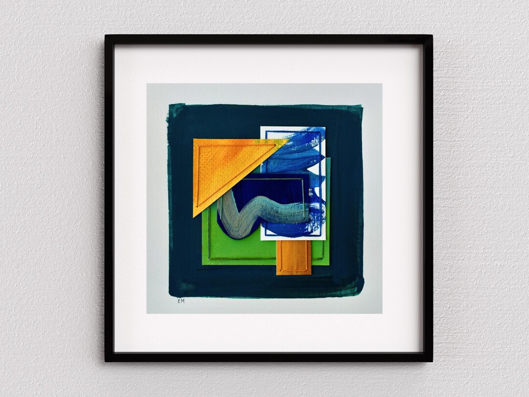 Abstract Collage, Gold and Indigo, Mixed Media Art, Original Art, 8” X ...