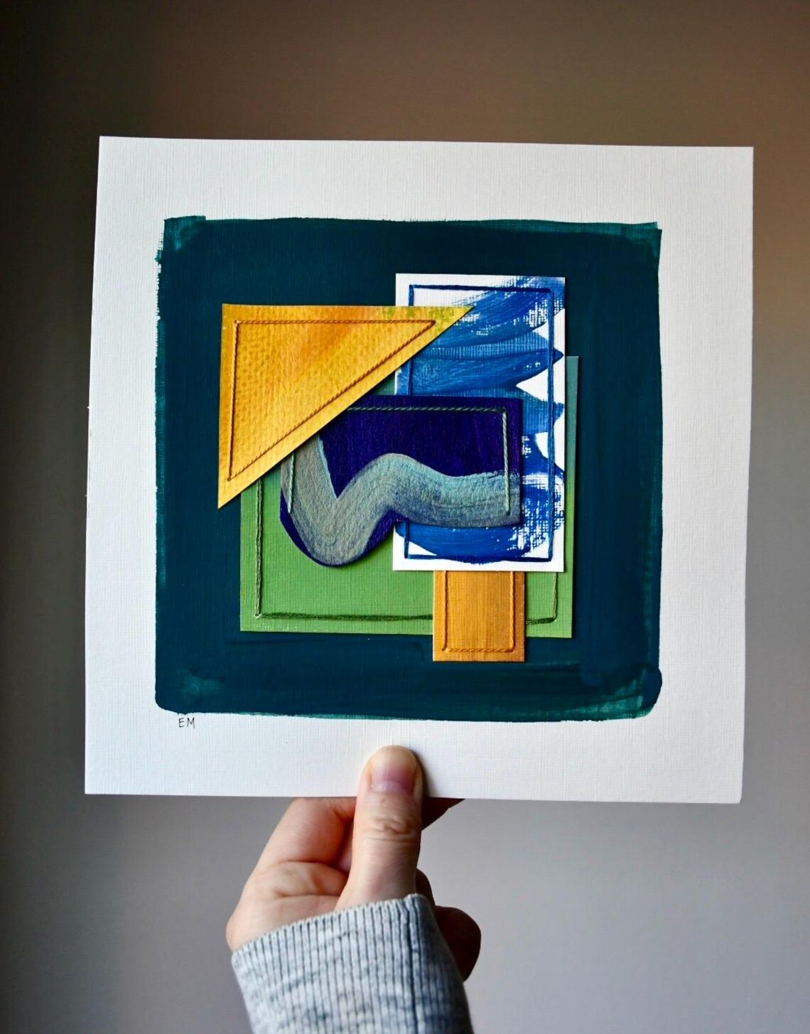 Abstract Collage, Gold and Indigo, Mixed Media Art, Original Art, 8” X ...