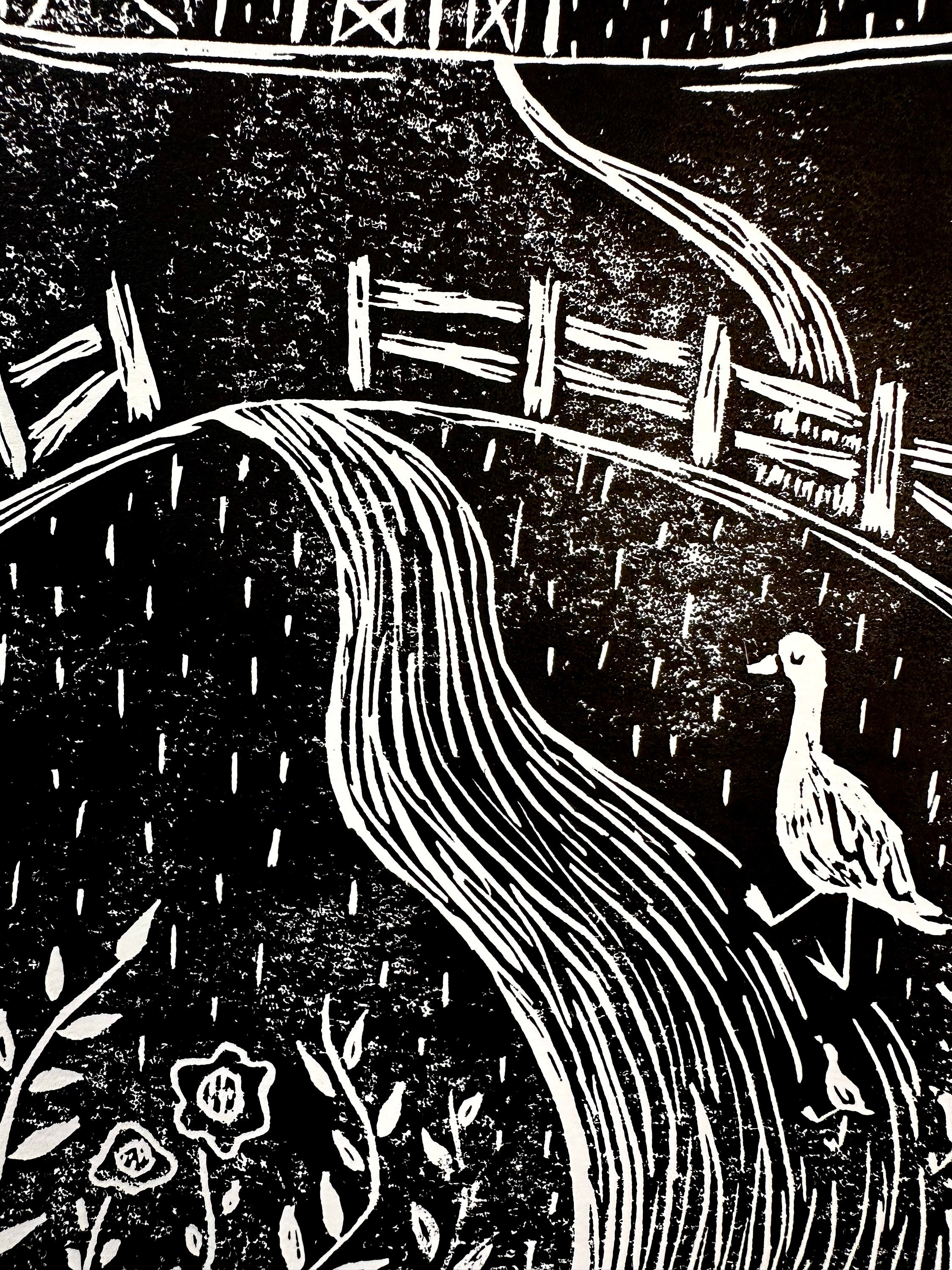 Ducks on the Farm Linocut Print | Hand-carved and Hand-inked Lino ...