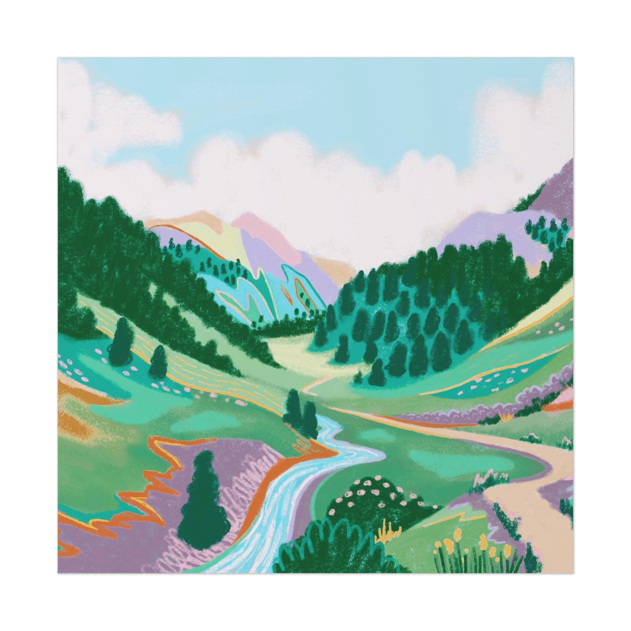 Colorful Mountains Wall Art Abstract Mountain Print Vibrant Landscape ...