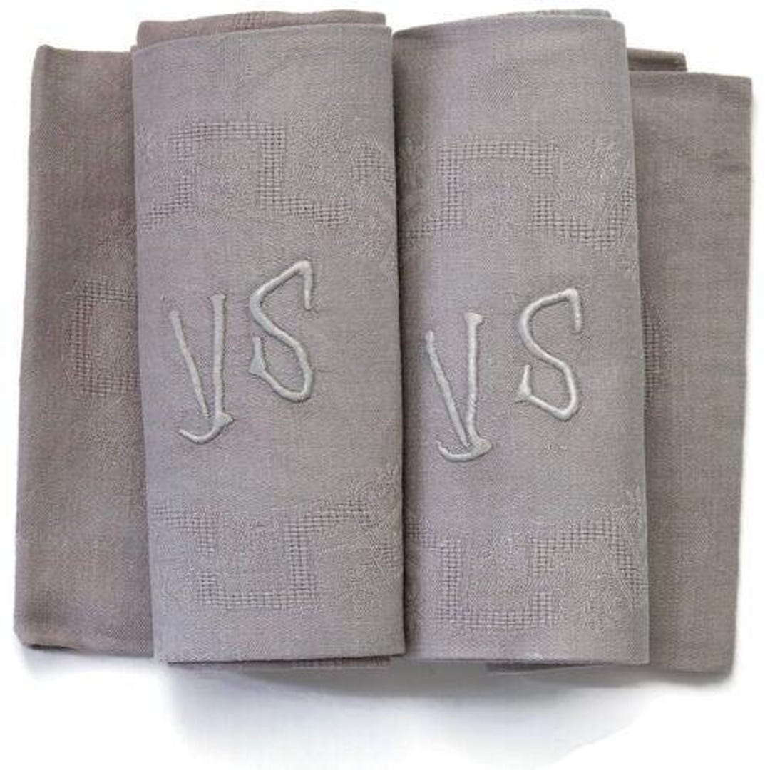 1920s Art Deco French Linen Dinner Napkins W/ Hand-stitched "v S ...