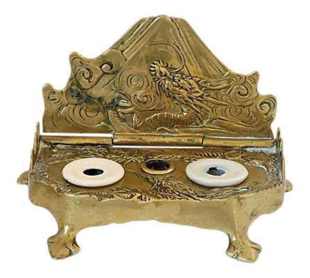 Antique French Brass Traveling Ink Well W/ Dragons - Etsy
