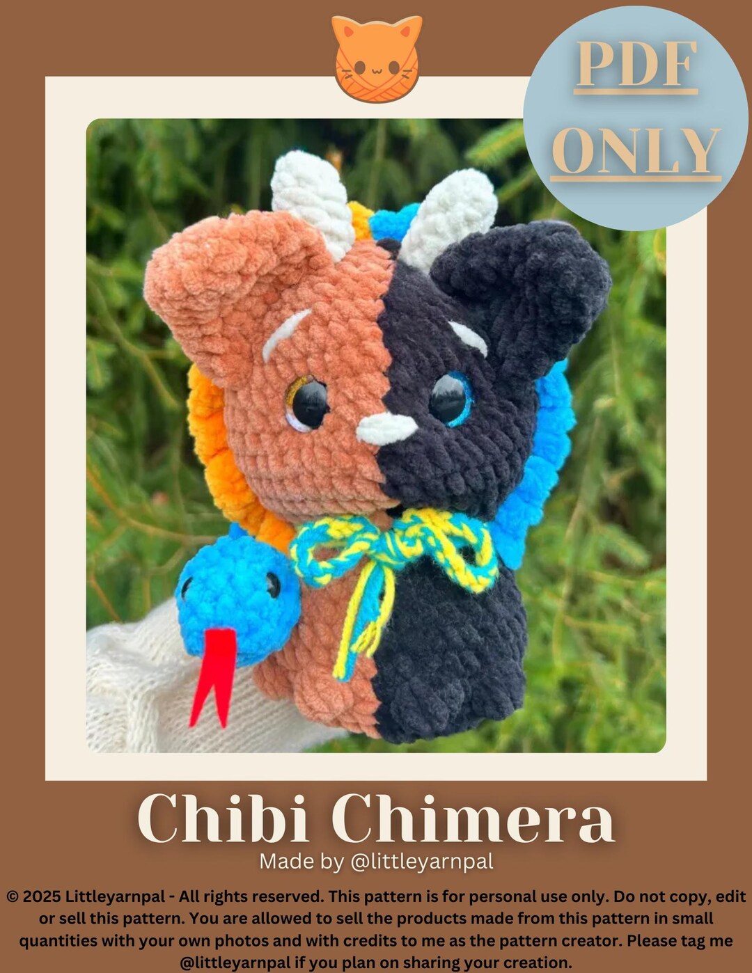 Chibi Chimera Amigurumi Crochet Pattern - Snake Tail, Cat Body, Lion ...