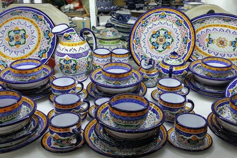 Handmade Talavera Dinnerware Set for 6, Mexican Stoneware Pottery - Etsy