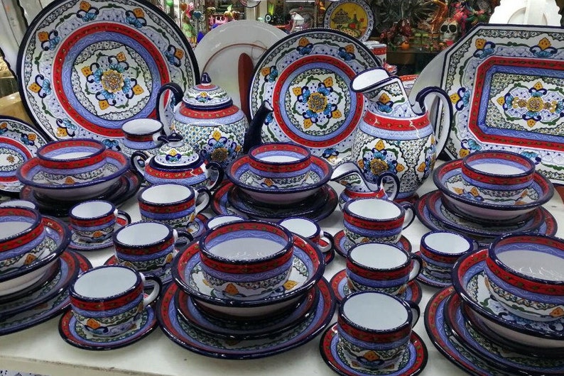 Handmade Talavera Dinnerware Set for 6, Mexican Stoneware Pottery - Etsy