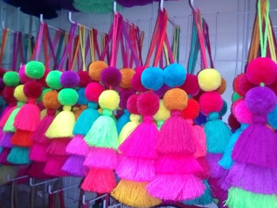 Pom Poms and Tassels Ornament, Christmas Fiesta Decor, Pompon Tassels ...