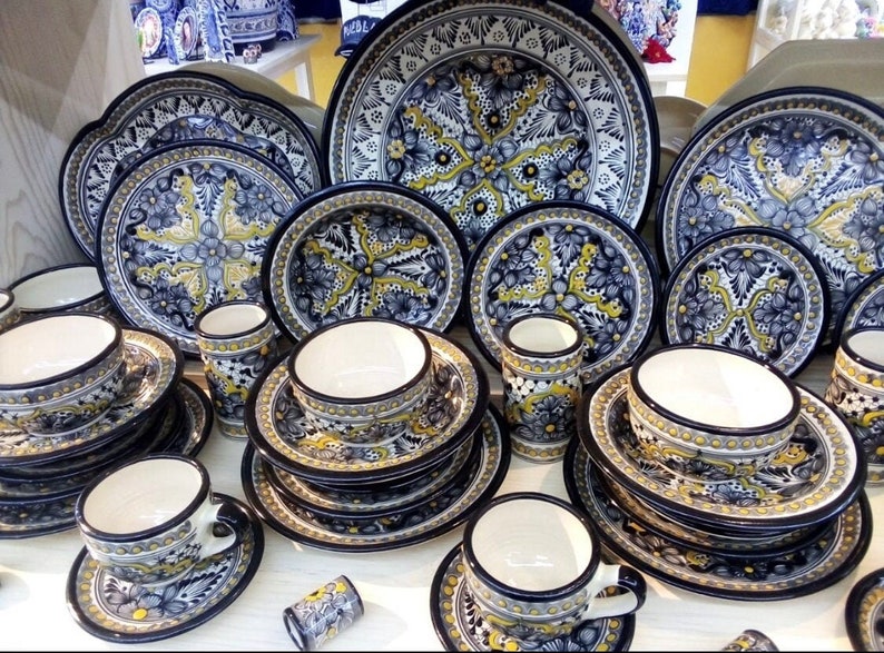 Handmade Talavera Dinnerware Set for 12, Mexican Stoneware - Etsy