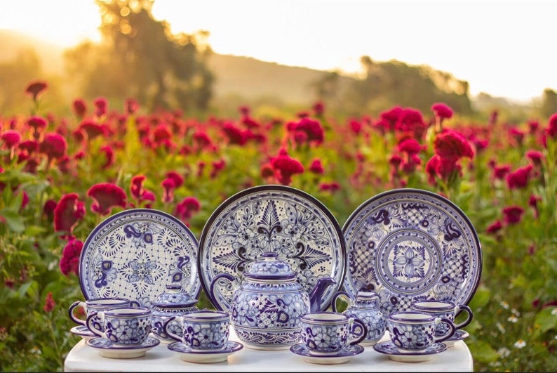 Handmade Talavera Dinnerware Set for 6, Mexican Stoneware Pottery - Etsy