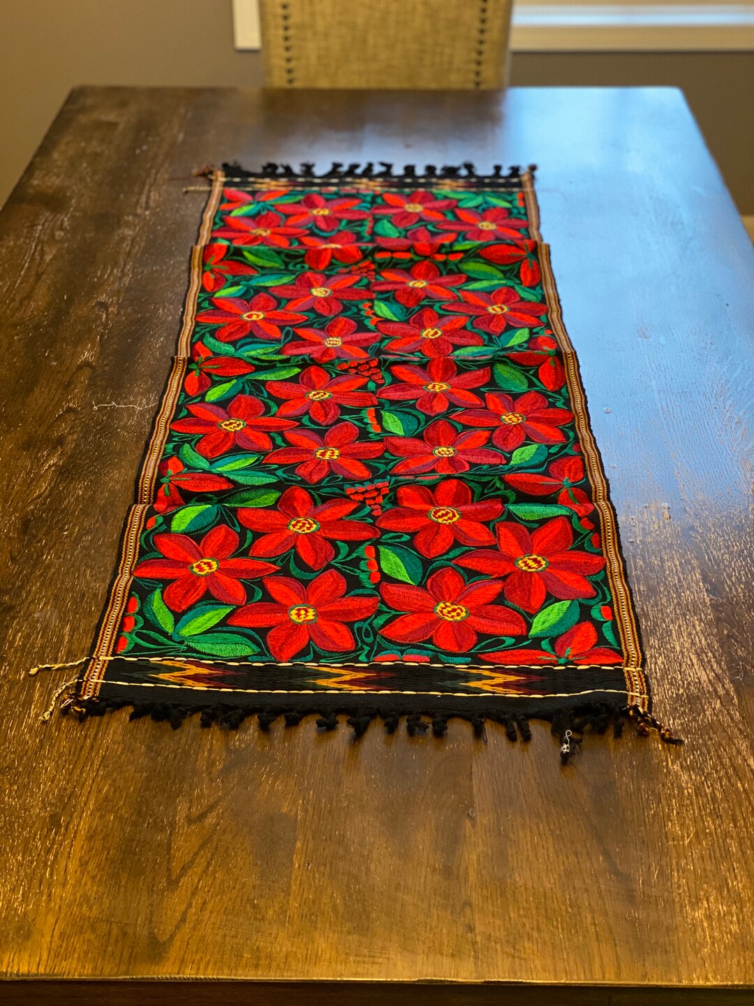 Embroidered Christmas Table Runner, Small Tradicional Handmade Colorful ...
