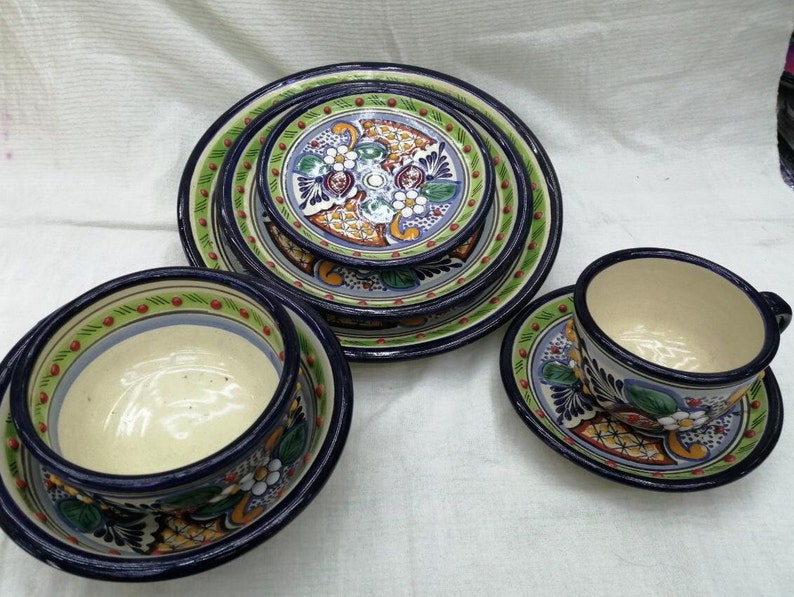 Handmade Talavera Dinnerware Set for 6, Mexican Stoneware Pottery - Etsy