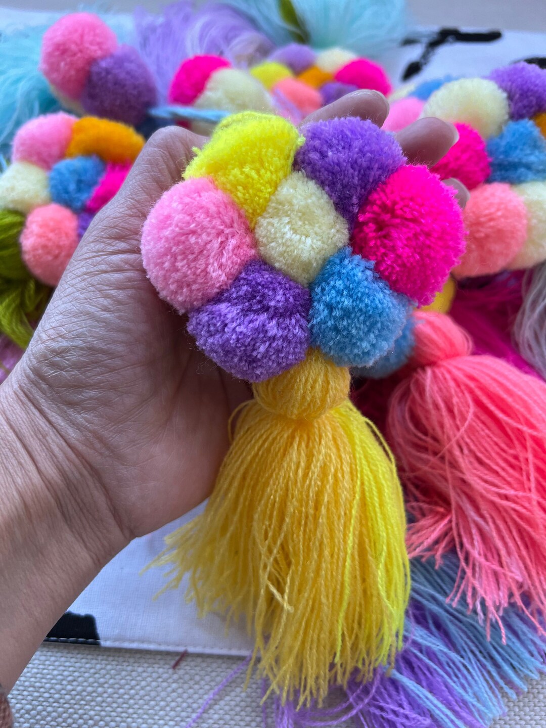 Handmade Pompon Flower Tassel, Mexican Fiesta Decor, Keychain - Etsy