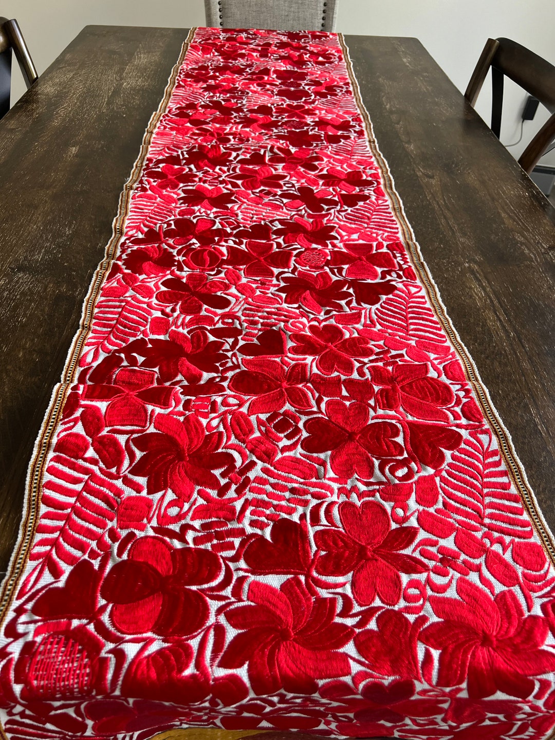 Handmade Embroidered Floral Table Runner, Traditional Mexican Textile ...