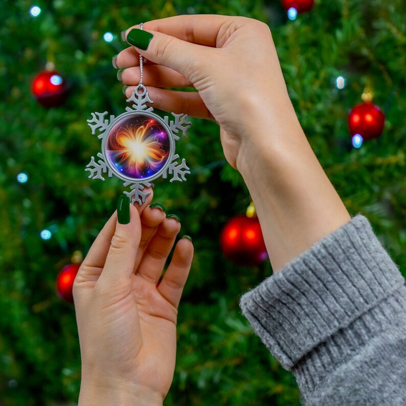 Star Supernova Explosion - AI Art - Pewter Snowflake Christmas Ornament ...