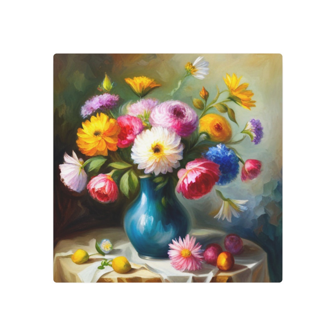 Mixed Flower Arrangement in a Blue Vase Still Life Metal Art Sign - Etsy