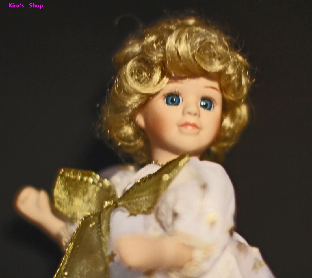 Delton 8.5" Blond Porcelain Doll in White & Gold Dress, Holiday Doll ...