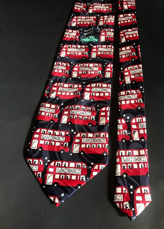 Vintage London England Double Decker Bus Men’s Tie, G… - Gem
