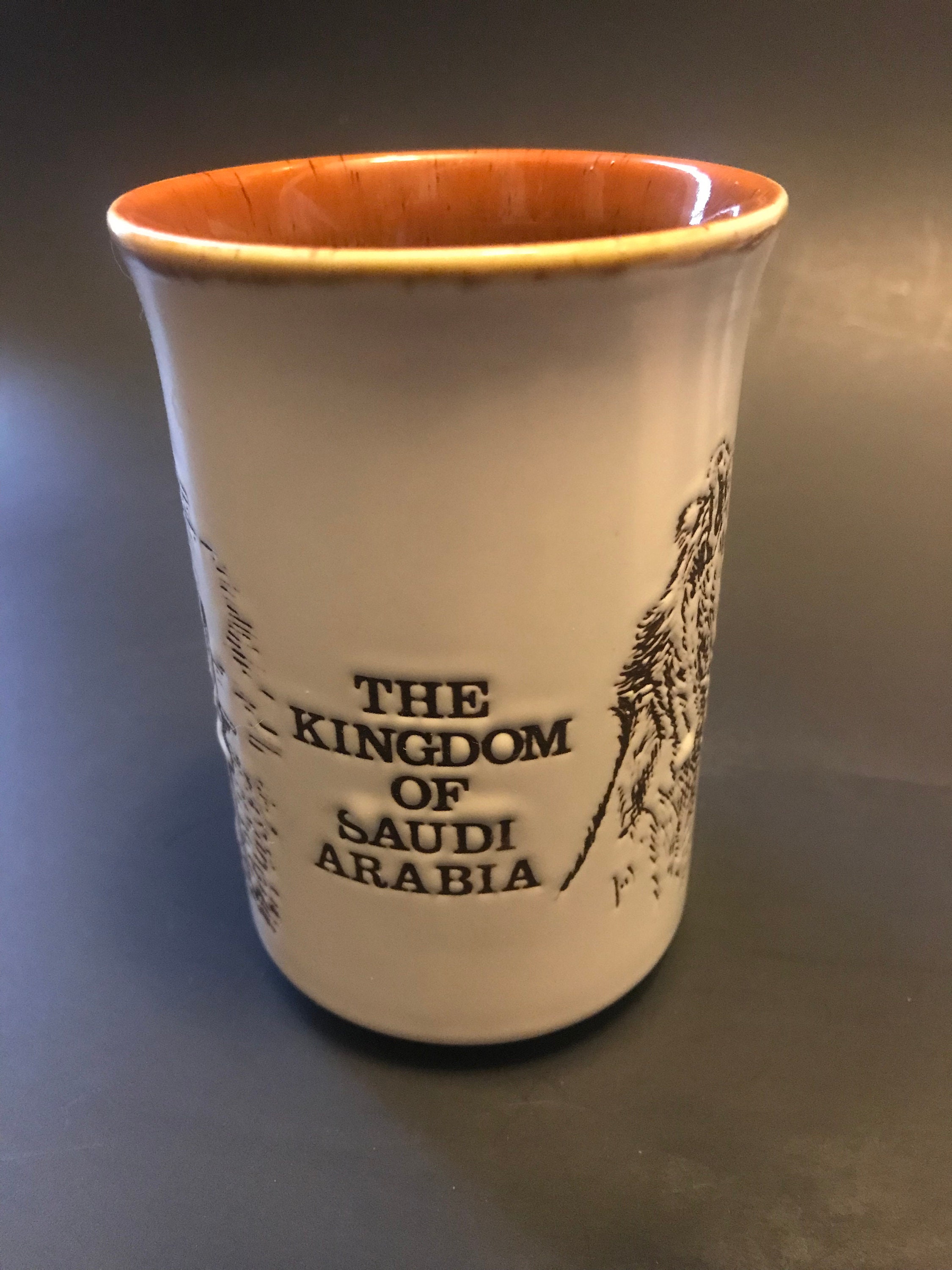 Vintage the Kingdom of Saudi Arabia Mug, Textured Camel Pottery Mug ...