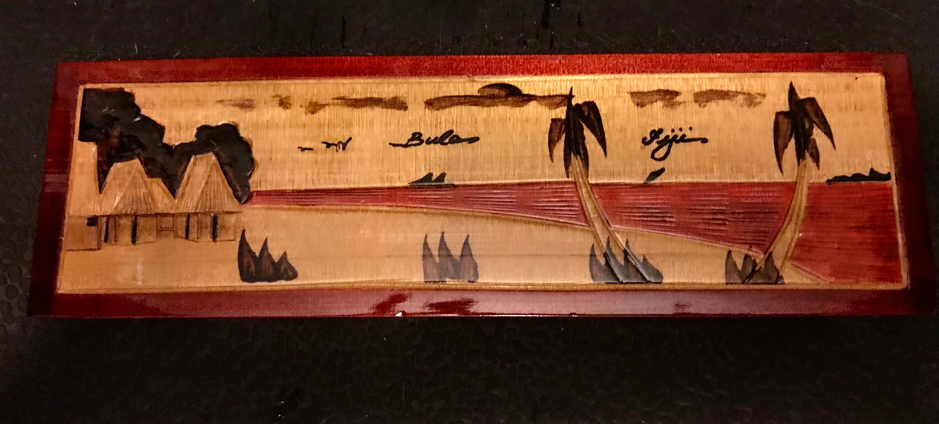 Fijian Wood Carving of Tropical Scenery, Bula, Fiji, 12 Wide Island ...