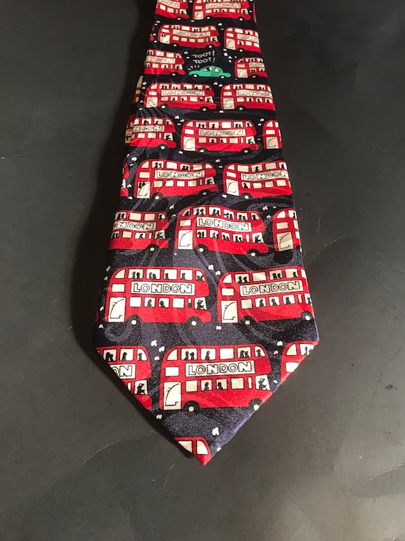 Vintage London England Double Decker Bus Men’s Tie, G… - Gem