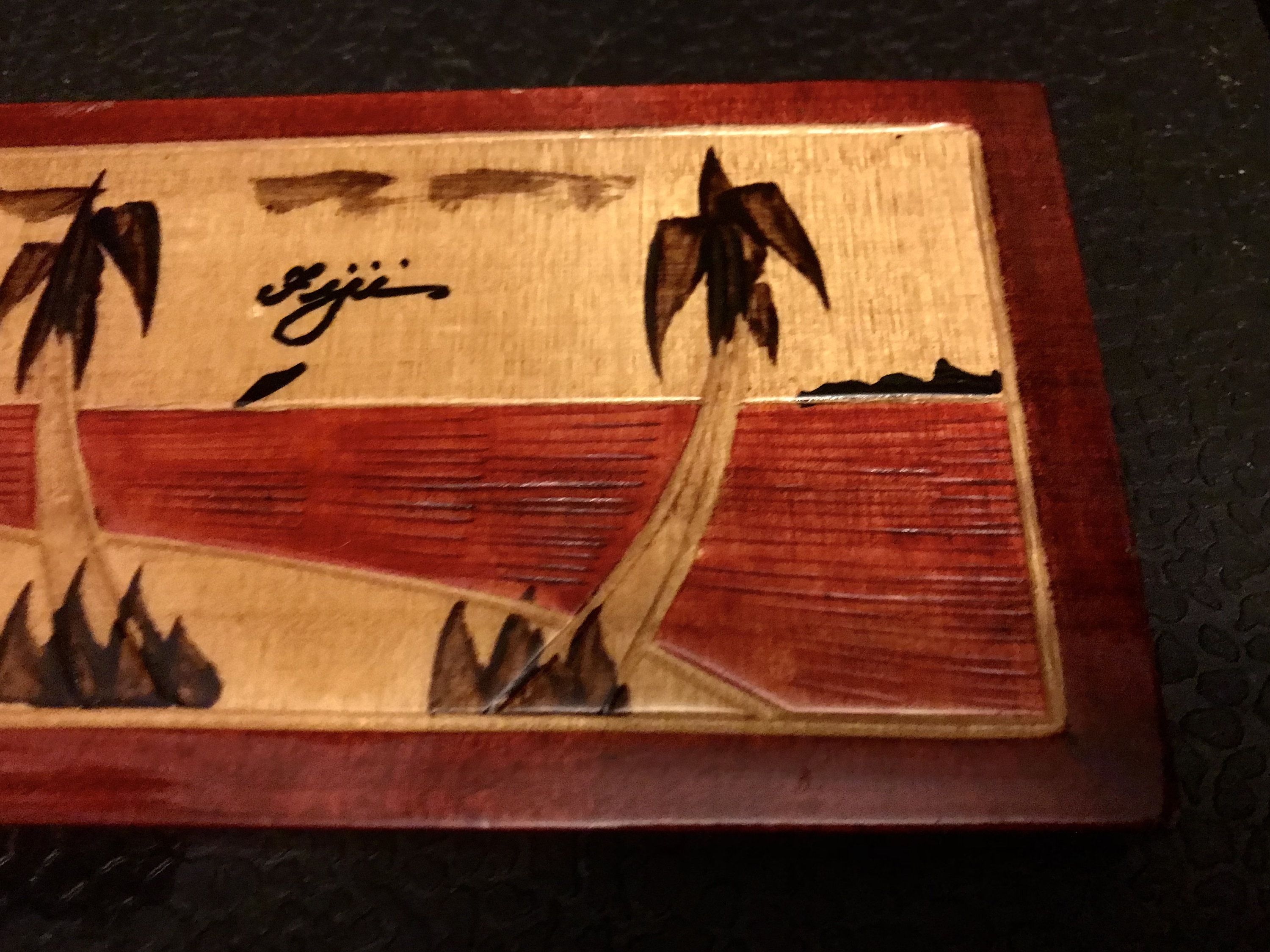 Fijian Wood Carving of Tropical Scenery, Bula, Fiji, 12 Wide Island ...