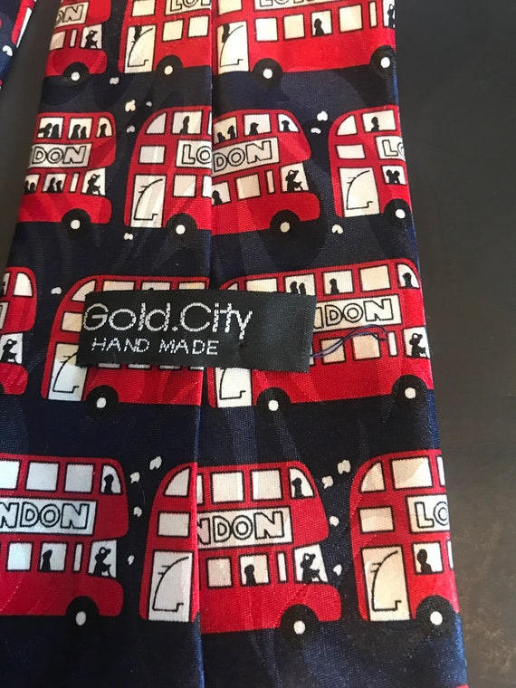 Vintage London England Double Decker Bus Men’s Tie, G… - Gem