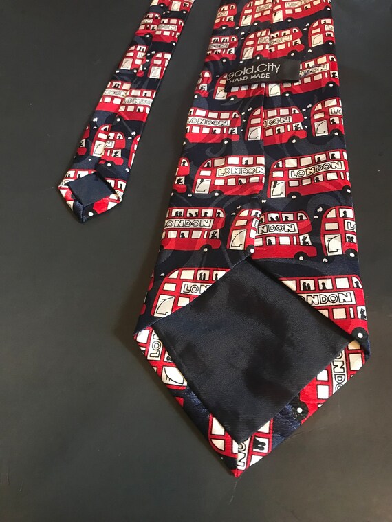 Vintage London England Double Decker Bus Men’s Tie, G… - Gem