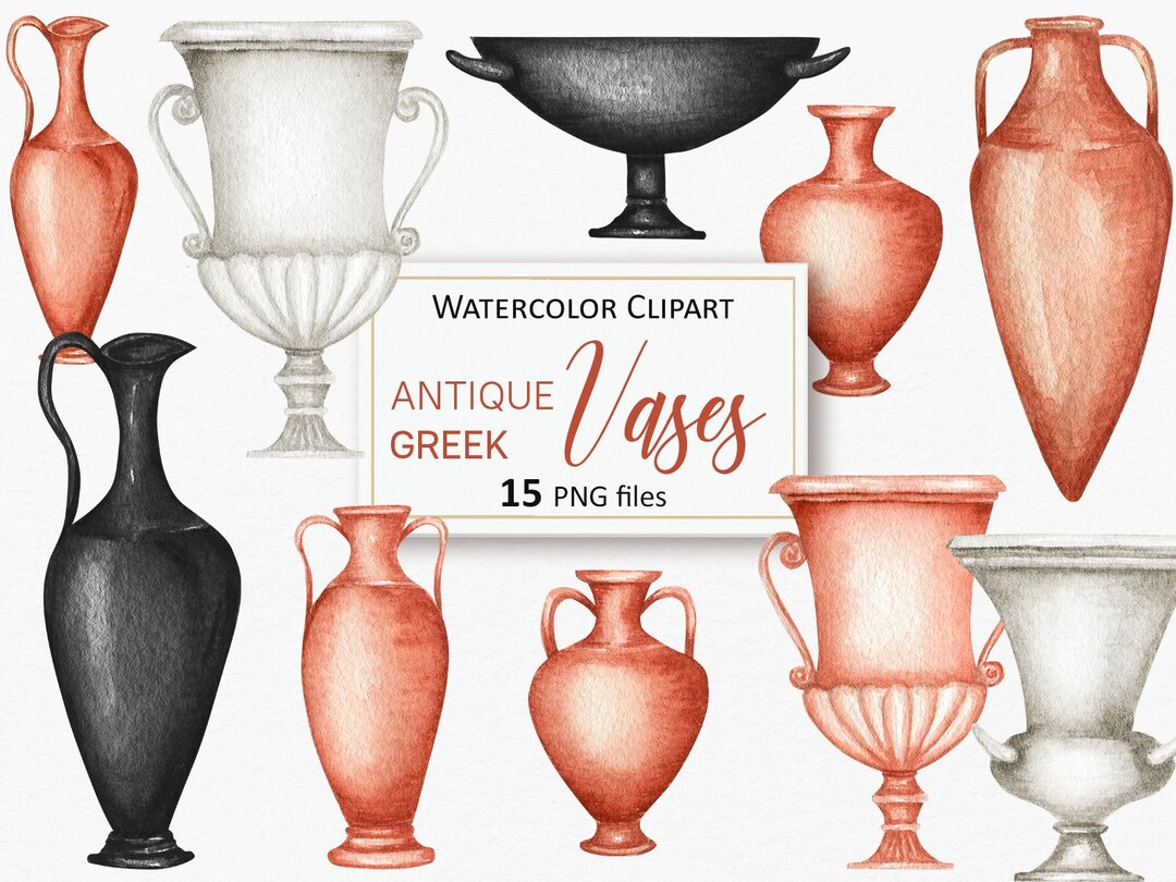 Ancient Greek Vases Watercolor Clipart, Antique Greece Mythology ...