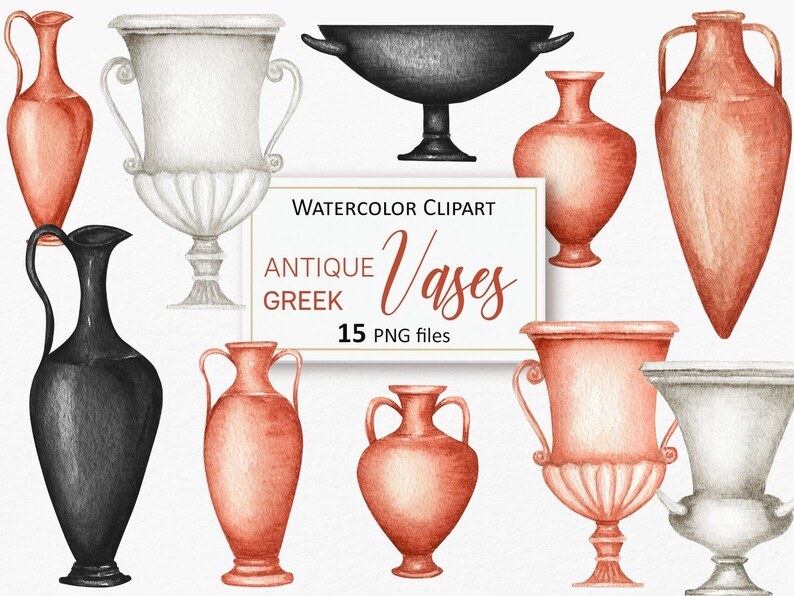 Ancient Greek Vases Watercolor Clipart, Antique Greece Mythology ...