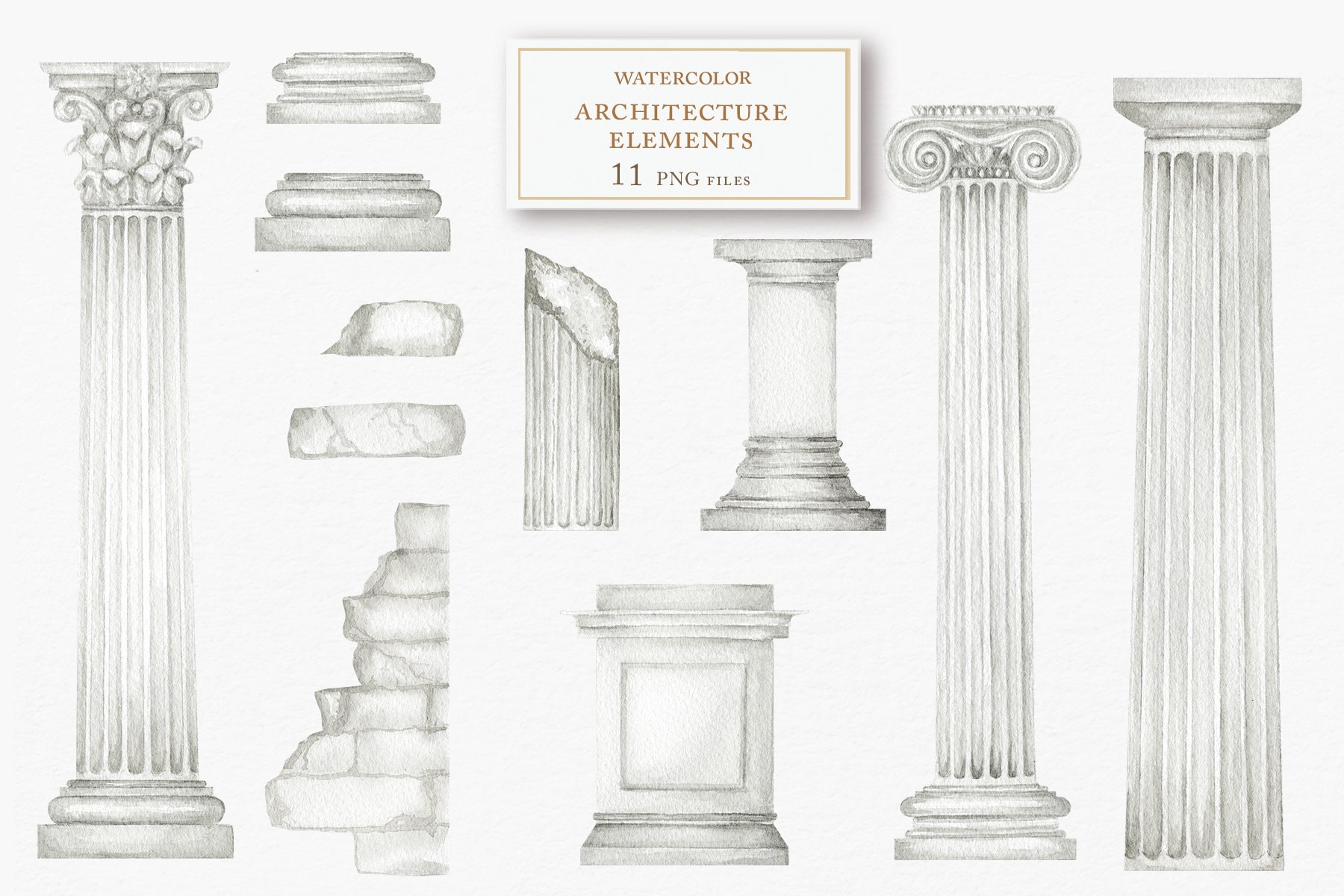 Ancient Greek Column Watercolor Clipart, Greece Antique Architecture ...