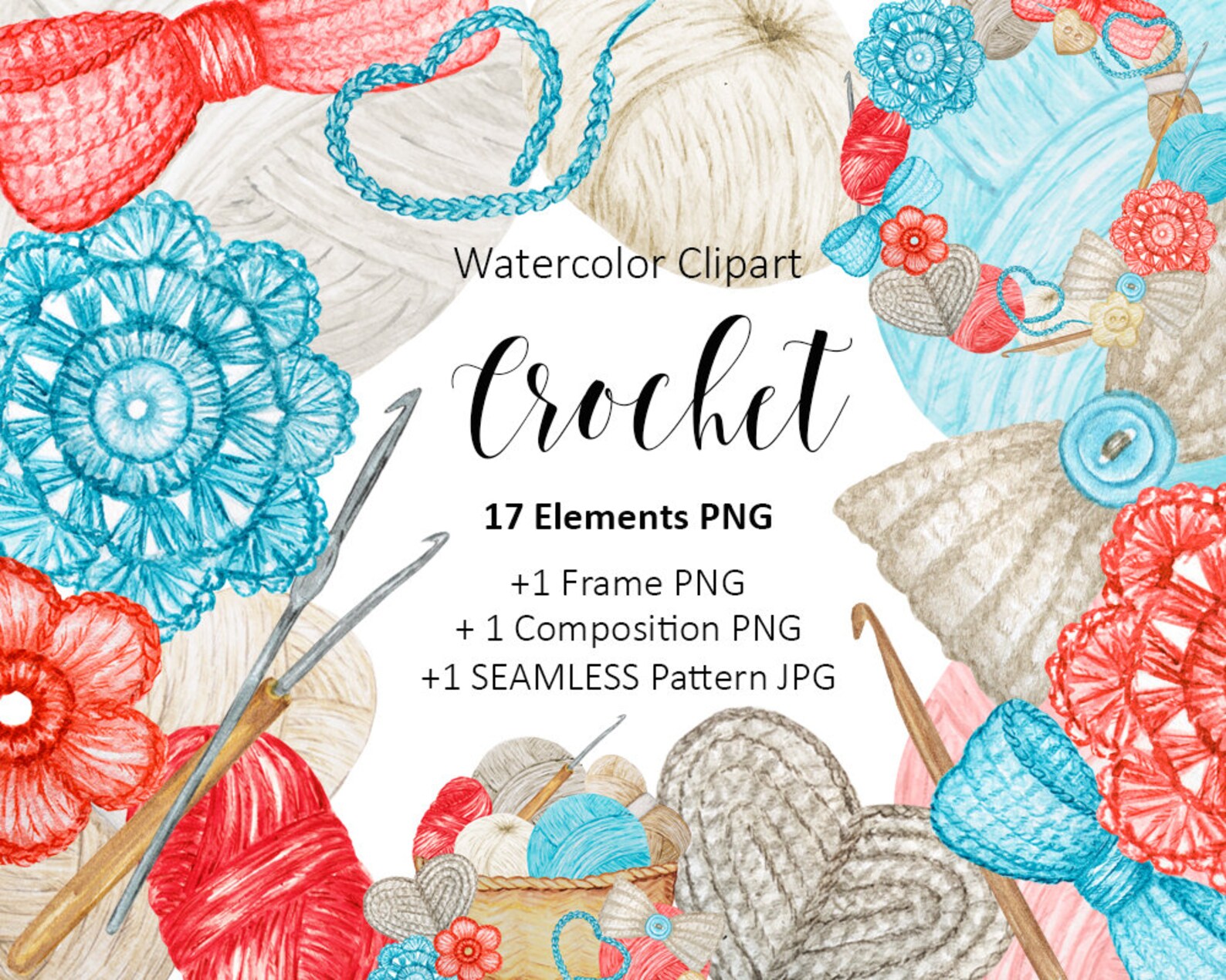 Watercolor Crochet Logotype Clipart Hobby Crocheting, Hook, Wool Yarn ...
