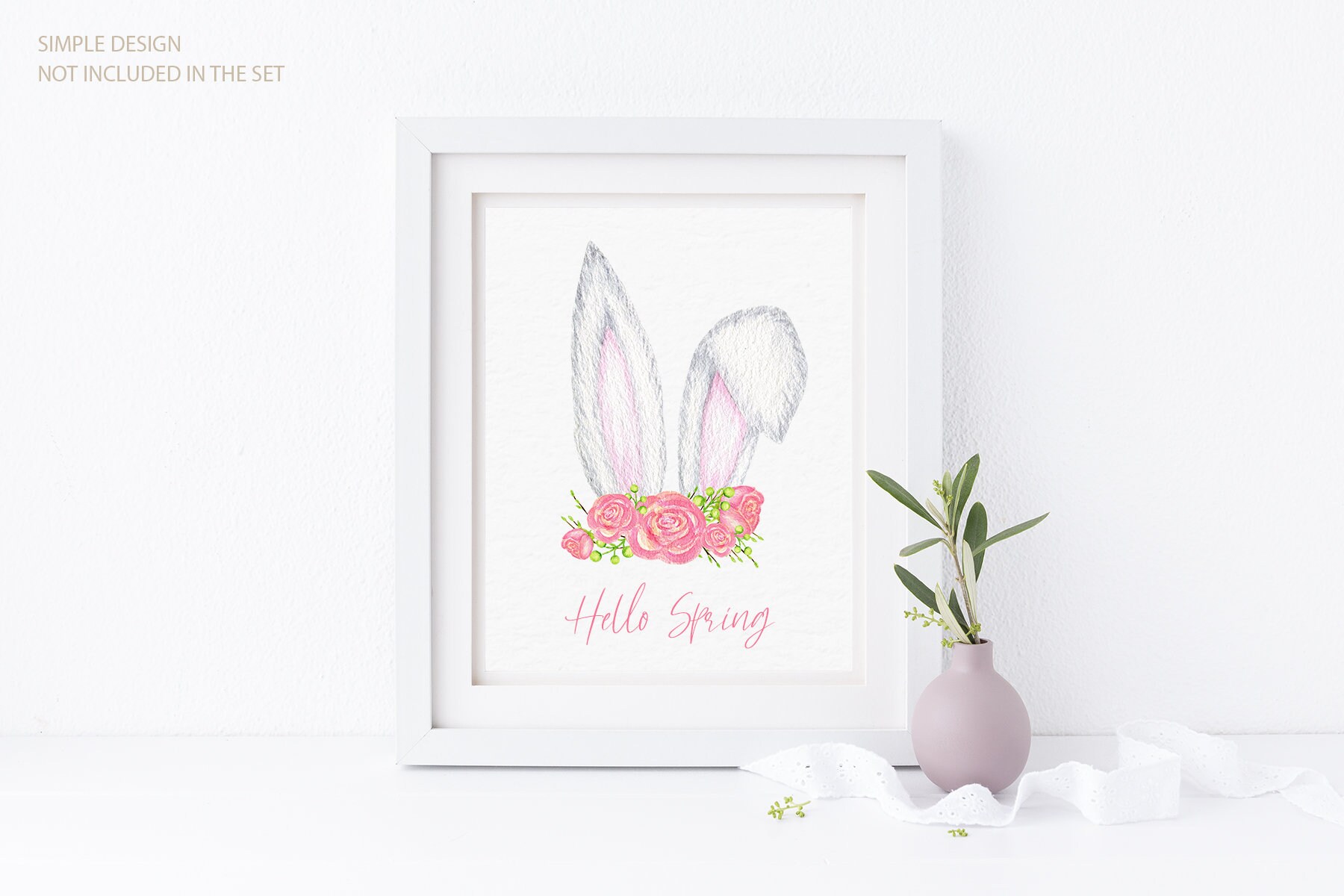 Floral Bunny Ears Easter Clipart, Watercolor Spring Rabbit Ears With ...