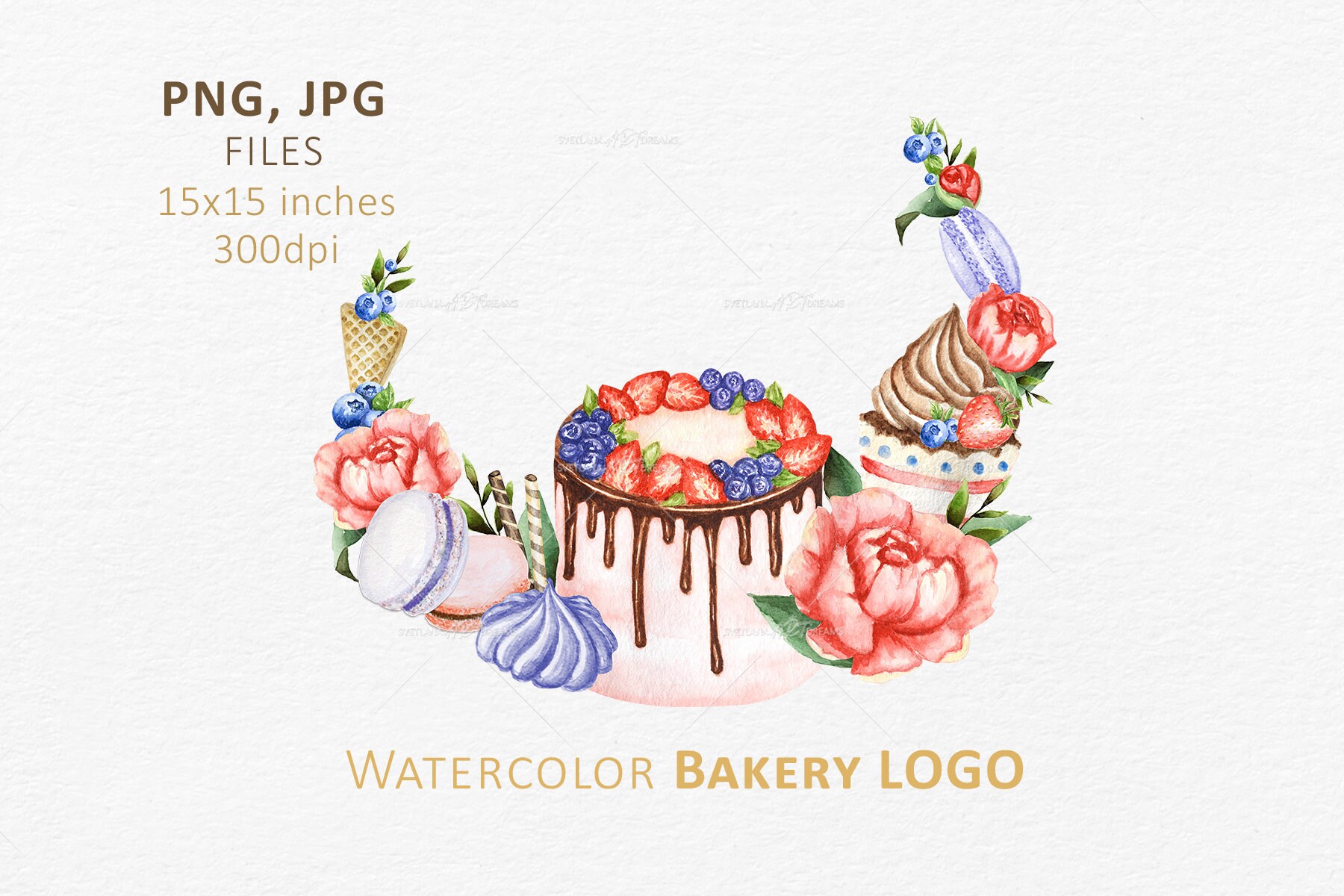 Bäckerei Logo Design Aquarell, Backen Kuchen Dessert Süßigkeiten Kekse ...