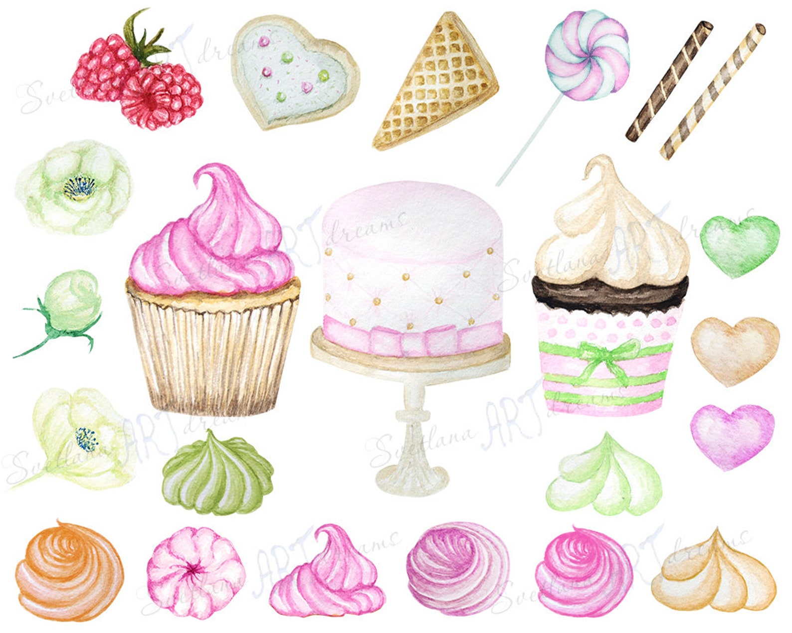 Baking Clipart, Cakes Watercolor - Dessert Cookies, Sweets Birthday ...