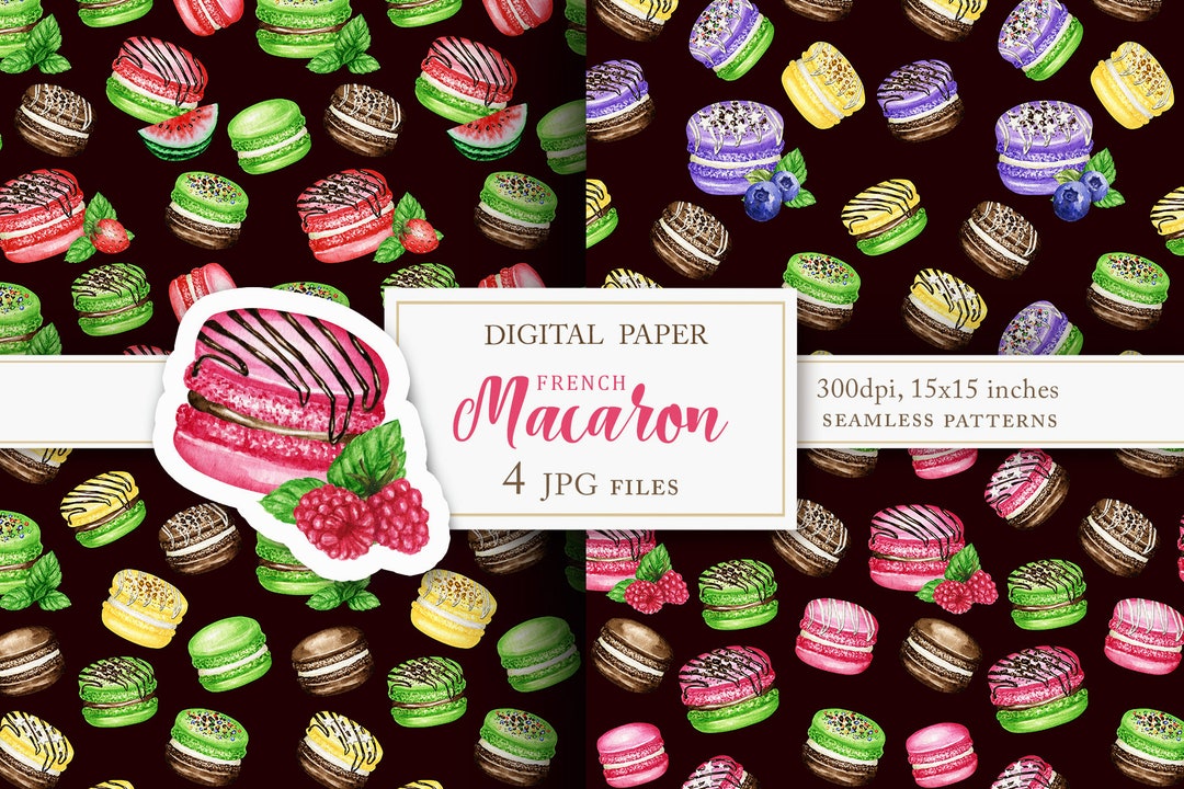 Macaron Digital Paper Pack, Watercolor Baking Sweets Cookies Seamless ...