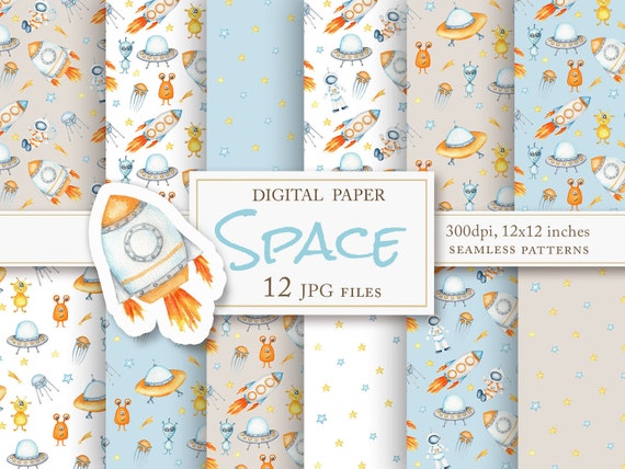 Watercolor Space Digital Paper Pack Outer Space Seamless | Etsy