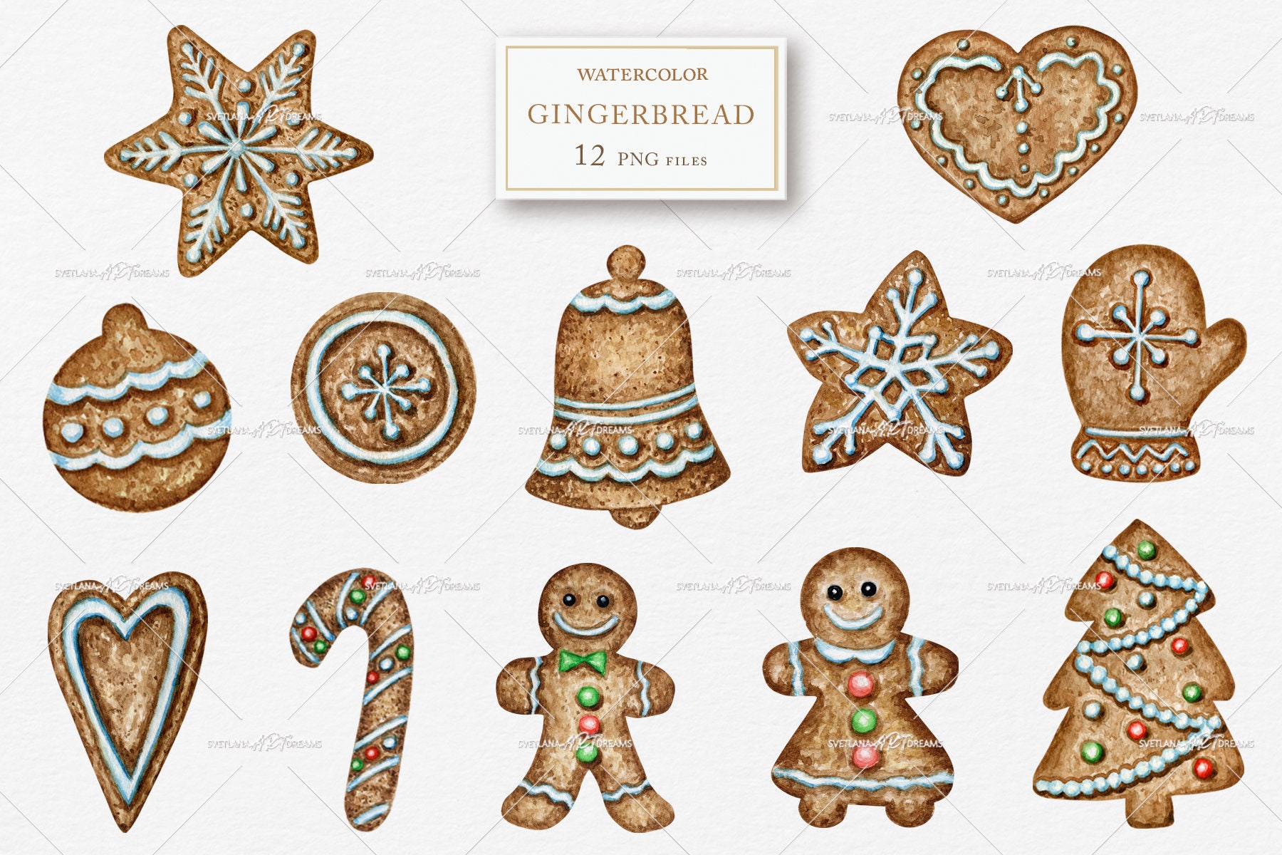 Watercolor Christmas Gingerbread Cookies Clipart, Santa Cookie ...