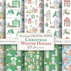 Christmas Winter Houses Digital Paper Watercolor Set Kids - Etsy