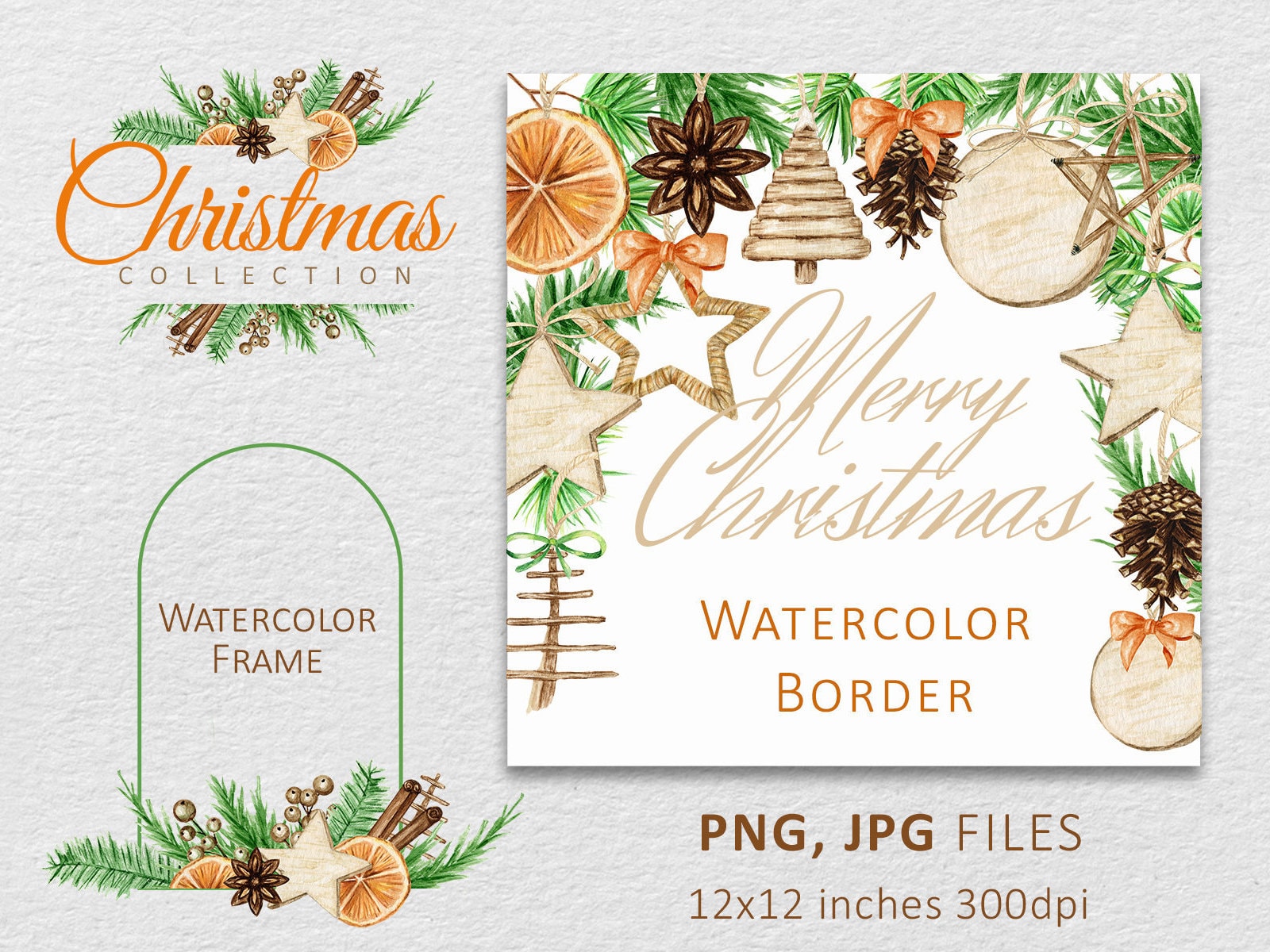 Watercolor Christmas Border PNG Clipart, Boho Style Greenery Social ...
