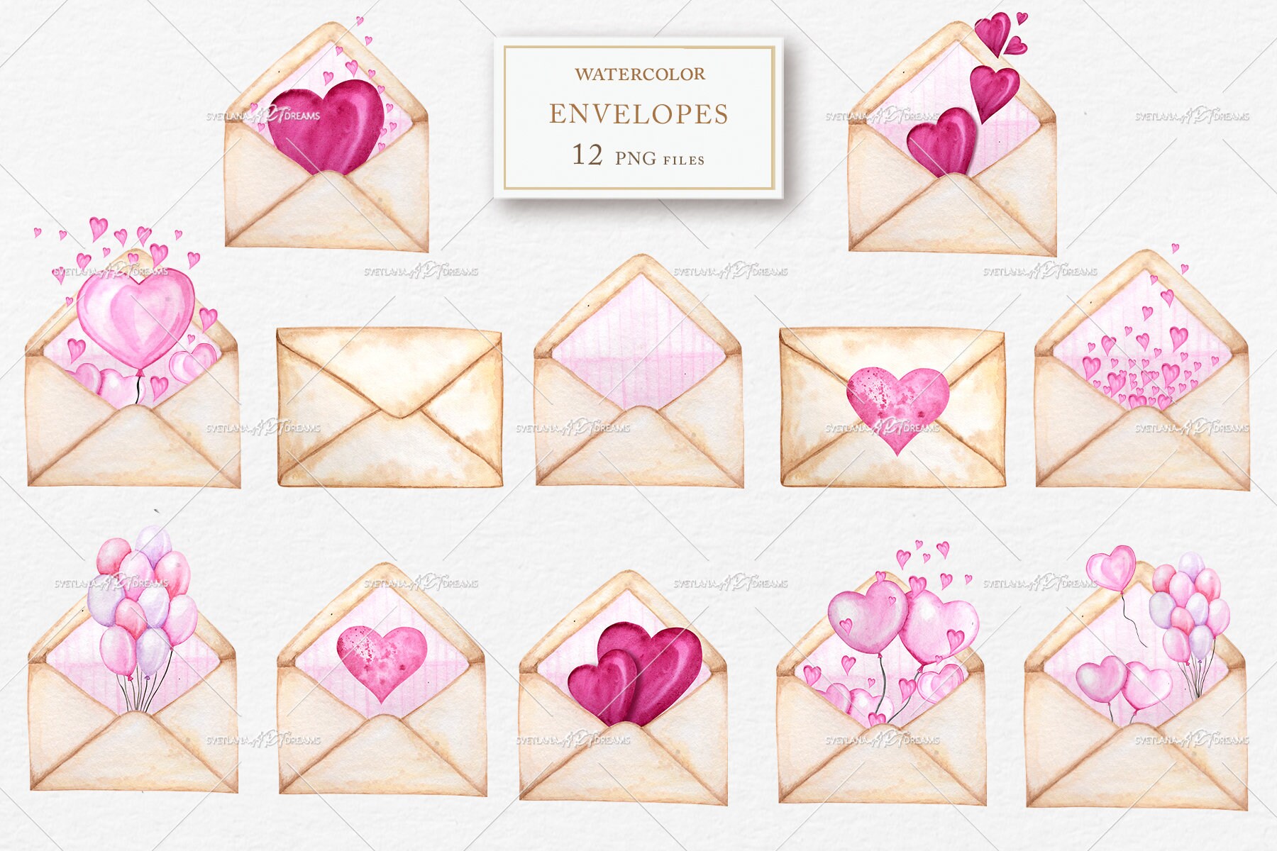 Watercolor Love Letter Clipart, Valentines Day Heart Envelope, Vday ...