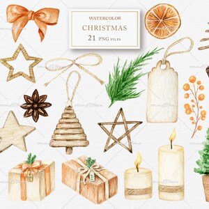 Watercolor Christmas Clipart PNG, Winter Holidays Boho X-mas Natural ...