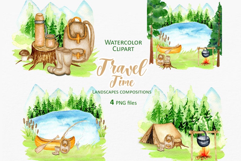 Watercolor Travel Clipart Png, Summer Landscape Woodland Cute ...