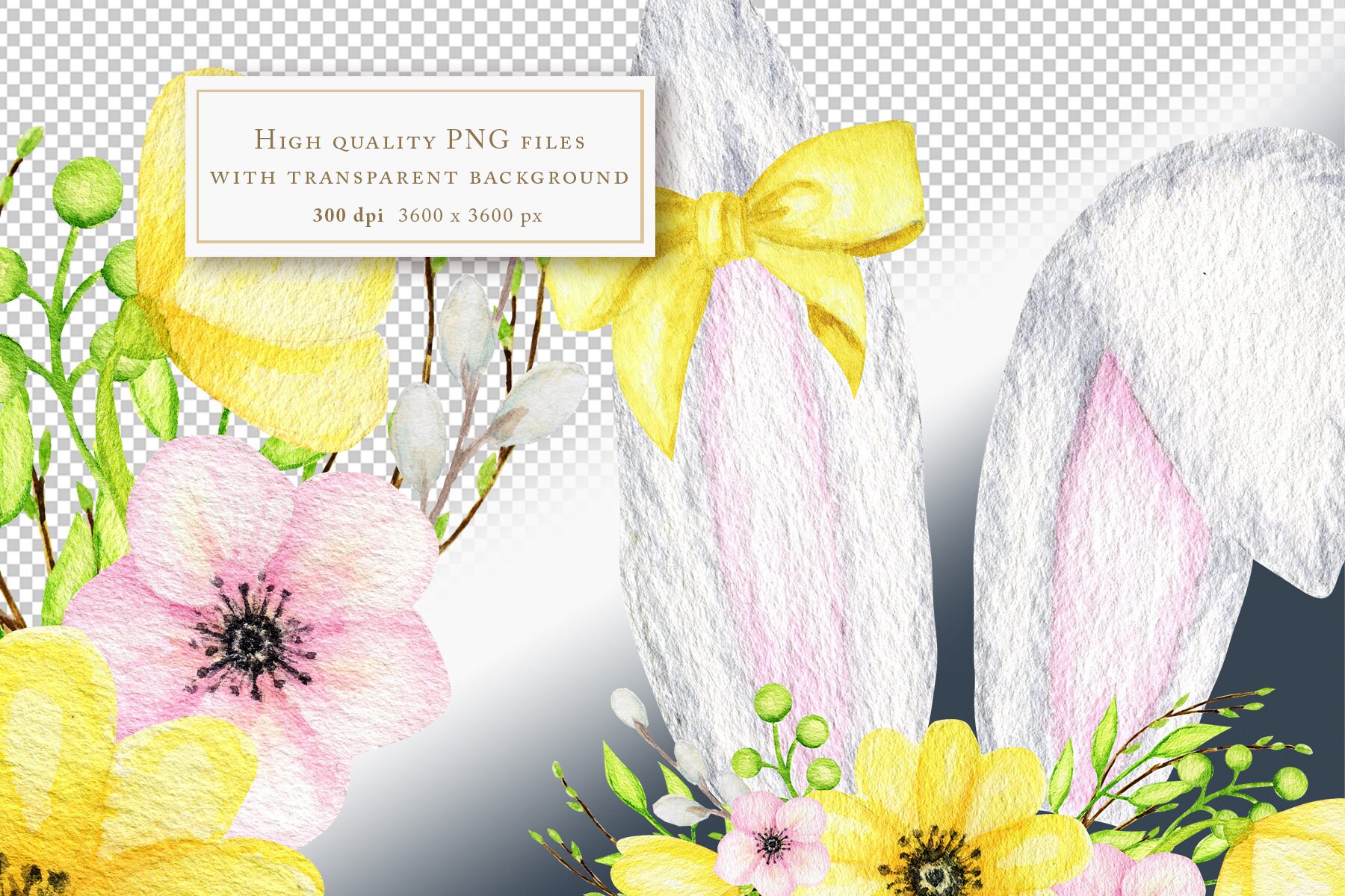 Easter Bunny Ears Clipart Watercolor Spring Holyday Rabbit - Etsy