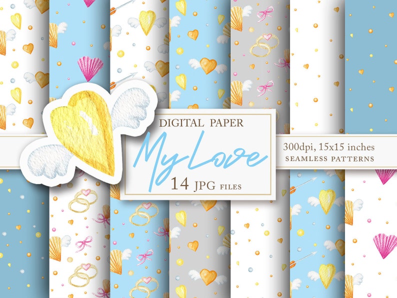 Valentine Digital Paper Pack Love Hearts Watercolor Seamless - Etsy