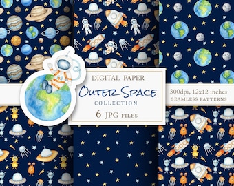 Watercolor Space Digital Paper Pack Outer Space Seamless | Etsy