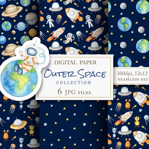 Watercolor Outer Space Planets Digital Paper Pack Cosmos - Etsy