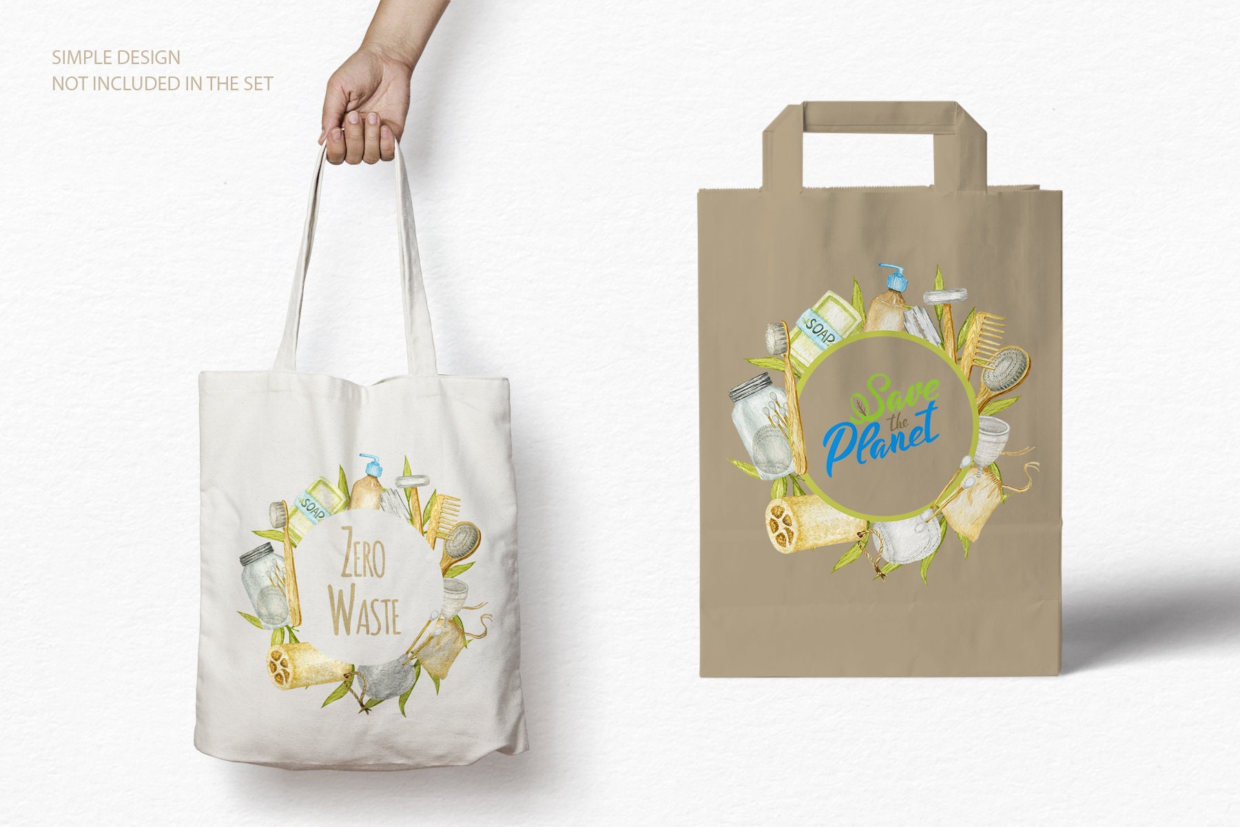 Zero Waste Clipart. Eco Friendly Bath Watercolor Wreath - Etsy