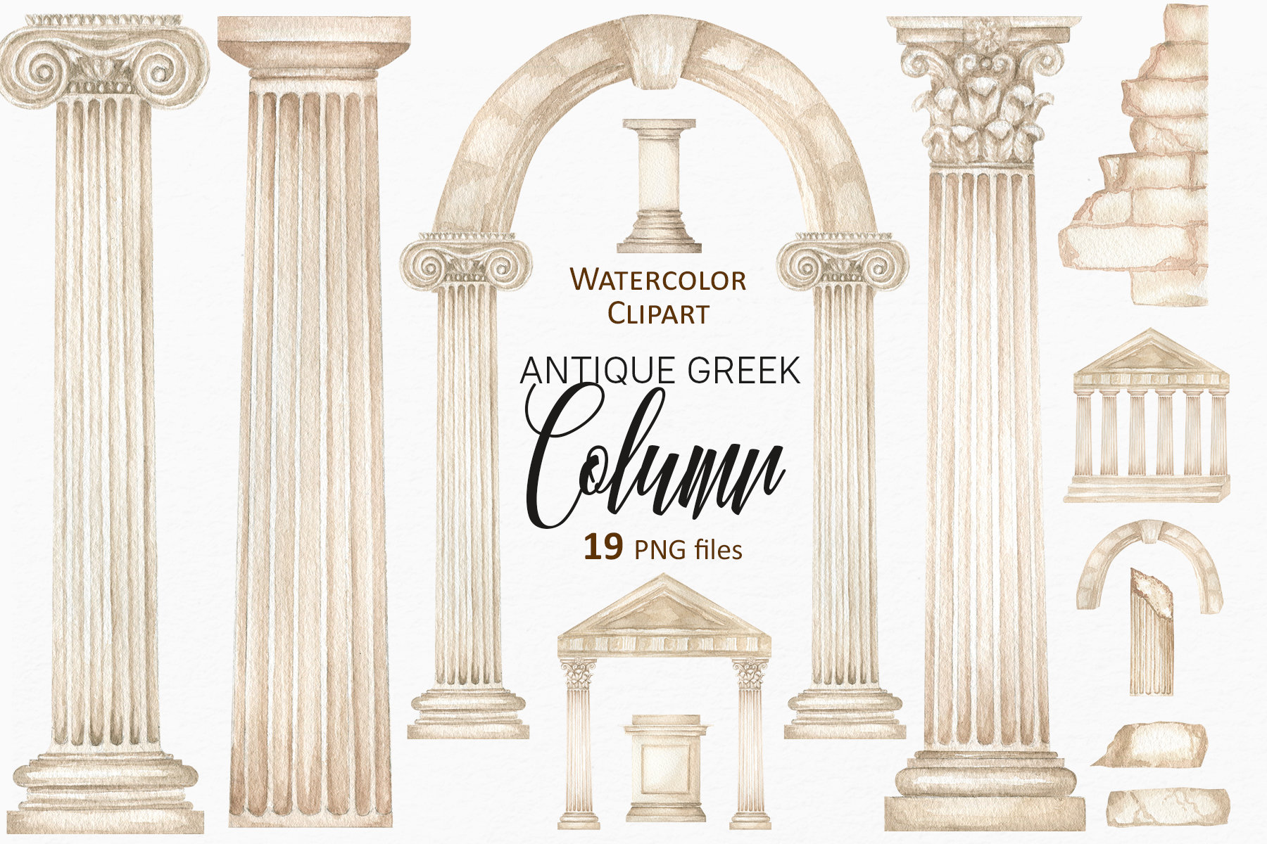 Ancient Greek Column Watercolor Clipart, Greece Antique Architecture ...