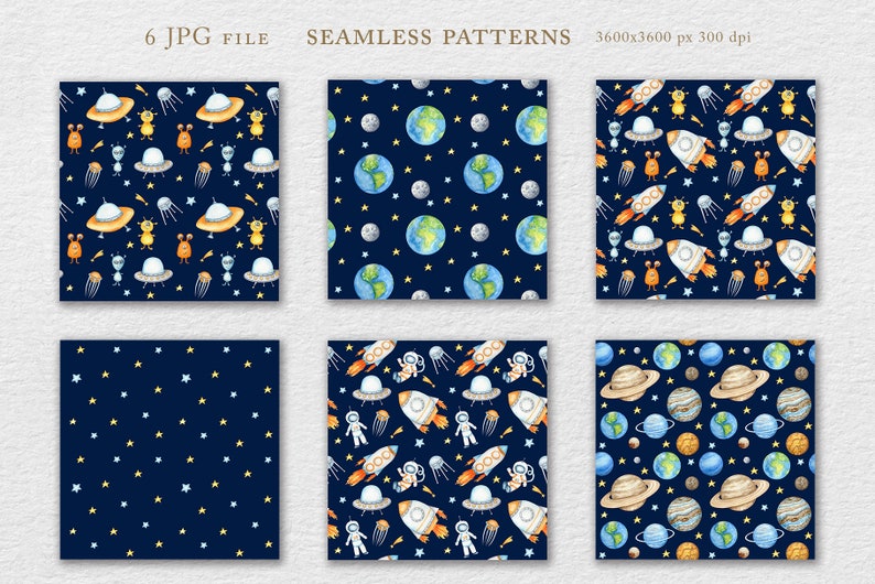Watercolor Outer Space Planets Digital Paper Pack Cosmos | Etsy