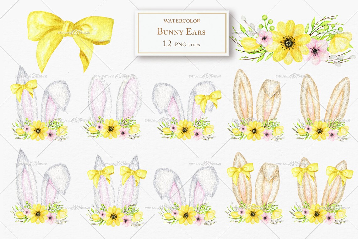 Easter Bunny Ears Clipart Watercolor Spring Holyday Rabbit - Etsy